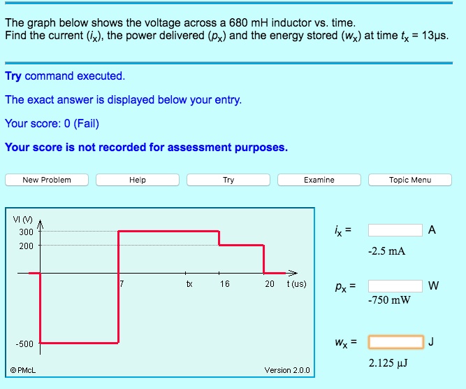 SOLVED: The graph below shows the voltage across a 680 mH inductor vs ...