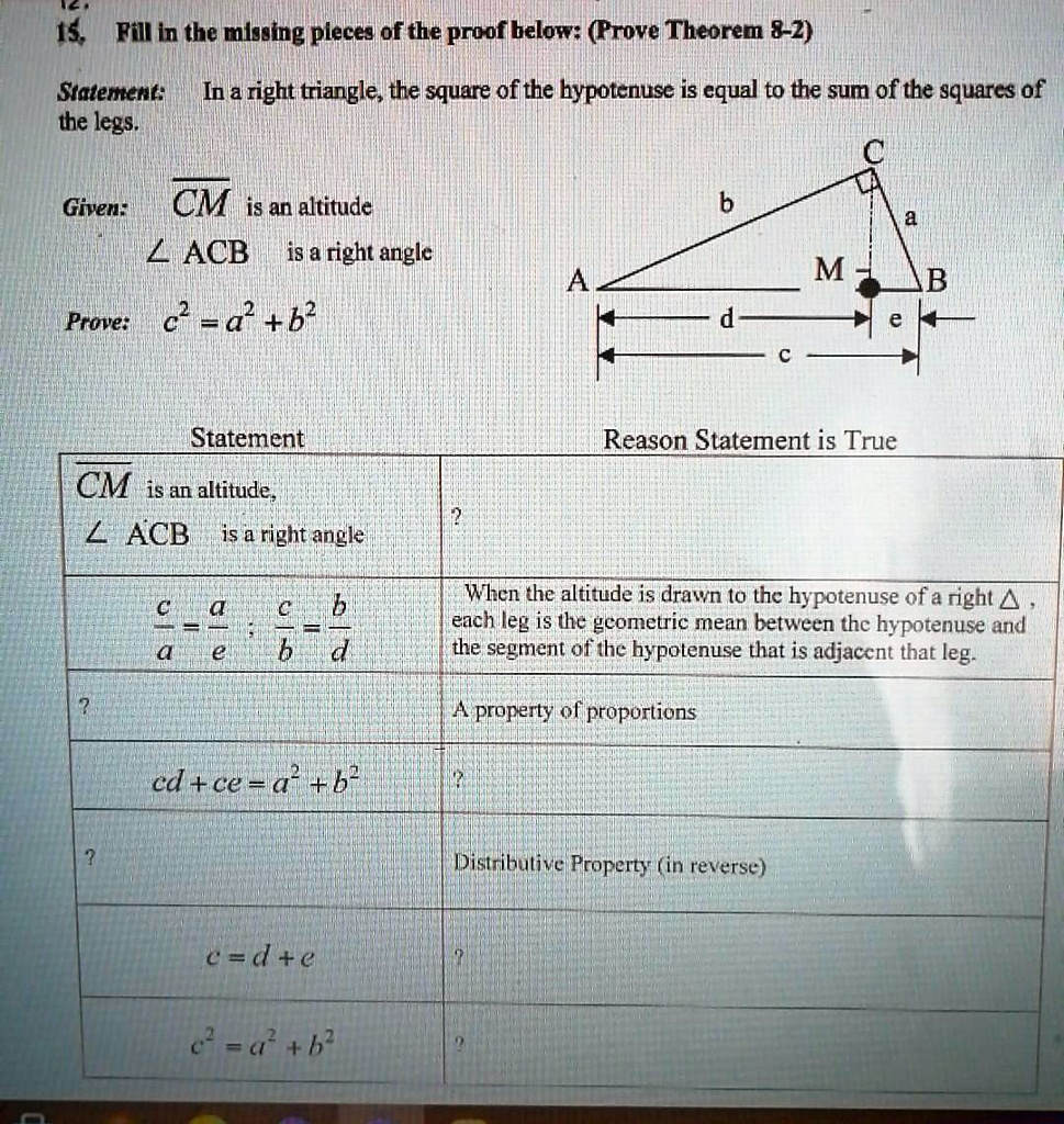 SOLVED:Uet 15 Fill in the mluelng pleces of the proof below: (Prove ...