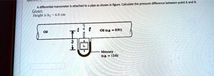 SOLVED: A differential manometer is attached to a pipe as shown in the figure. Calculate the ...