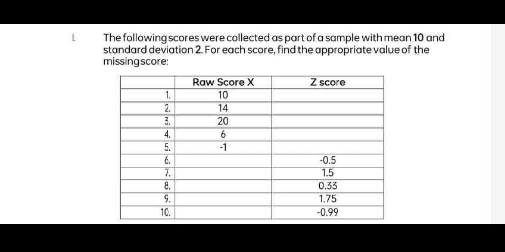 1. The following scores were collected as part of a sample with mean 10 ...