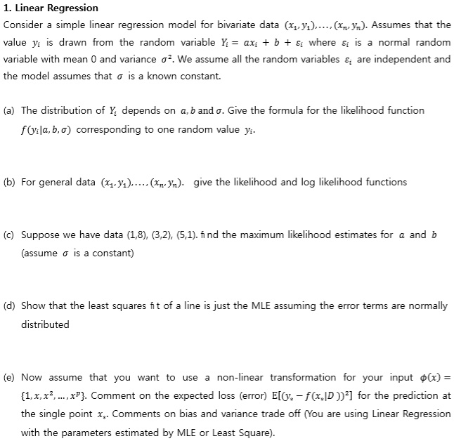 SOLVED: Linear Regression Consider simple linear regression model for ... SOLVED: Linear Regression Consider simple linear regression model for ...