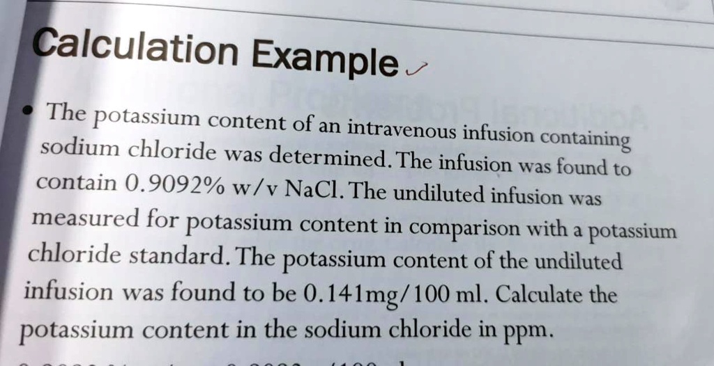 calculation example the potassium content of an intravenous infusion ...