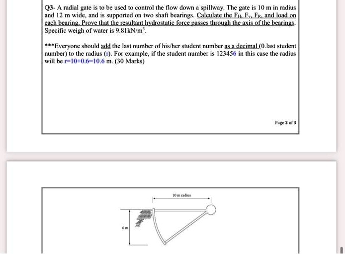 q3 radial gate is to be used to control the flow down spillway the gate is 0 m in radius and 12 ...