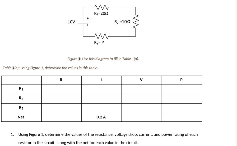 SOLVED: R,-20Î© 10V Rz = 10Î© R; = Figure 1: Use this diagram to fill in Table 1(a). Table 1(a ...