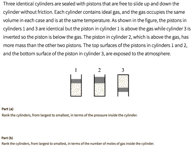 SOLVED: Three identical cylinders are sealed with pistons that are free to slide up and down the ...