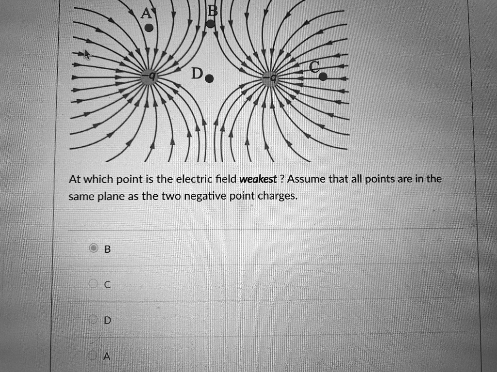 A B D At which point is the electric field weakest? Assume that all ...