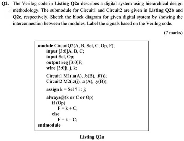Solved Q2 The Verilog Code In Listing Q2a Describes A Digital System Using Hierarchical Design 3329