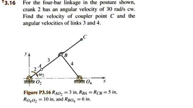 SOLVED: 73.16 For the four-bar linkage in the posture shown, crank 2 ...