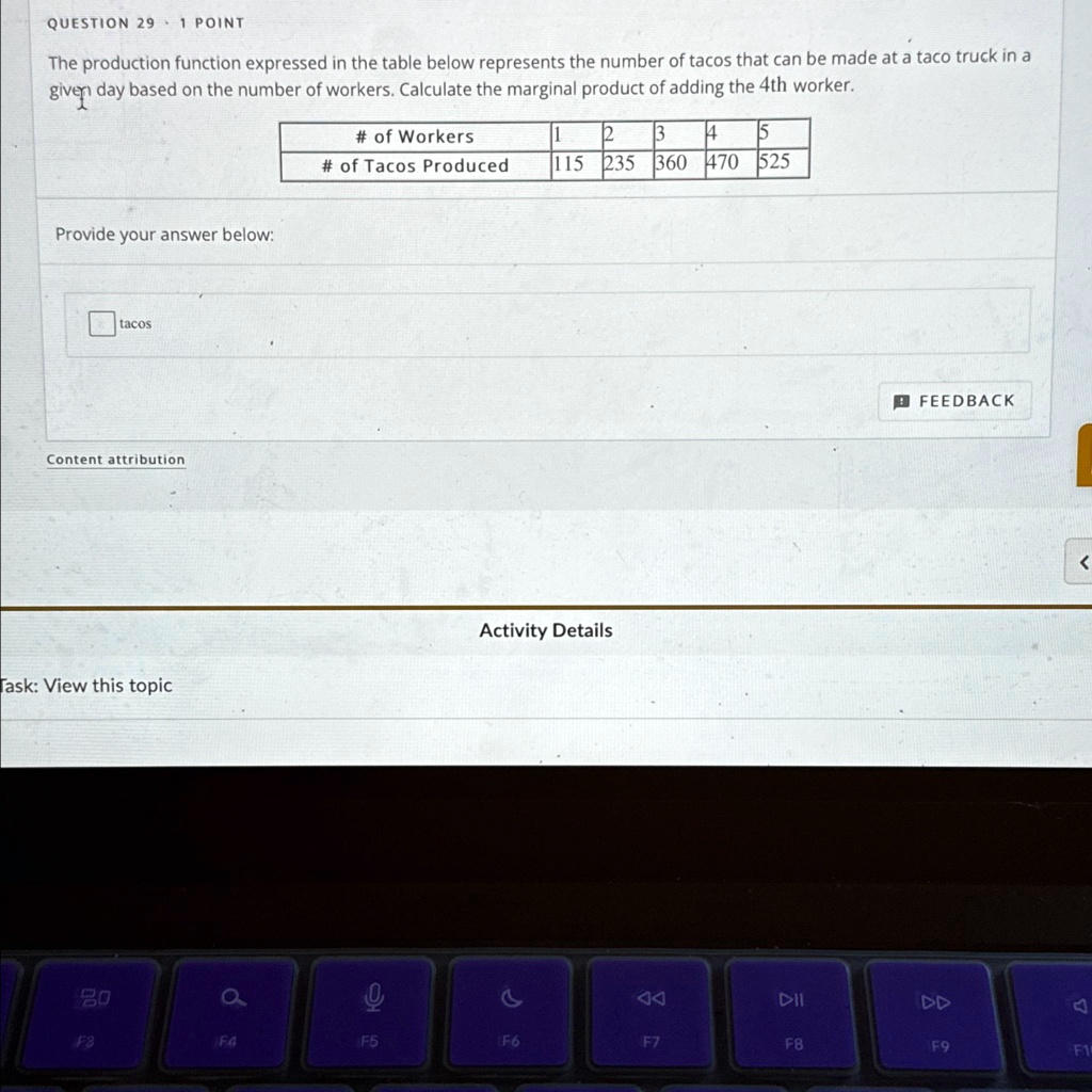 The production function expressed in the table below represents the ...