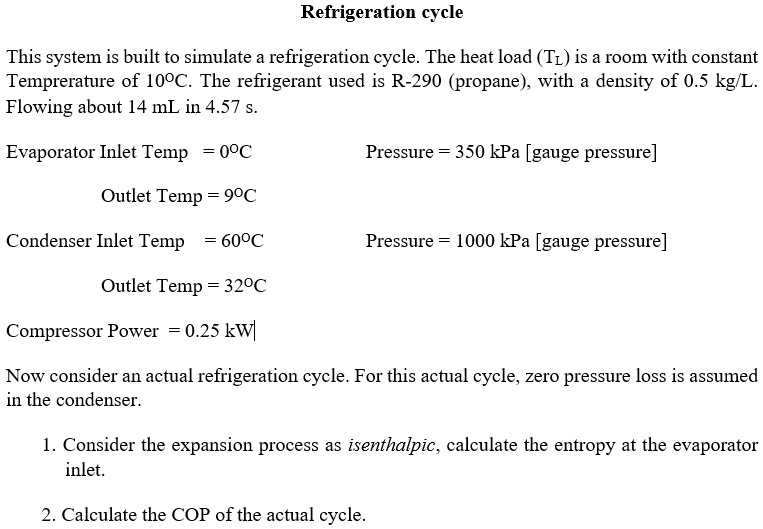SOLVED: Refrigeration cycle This system is built to simulate a ...