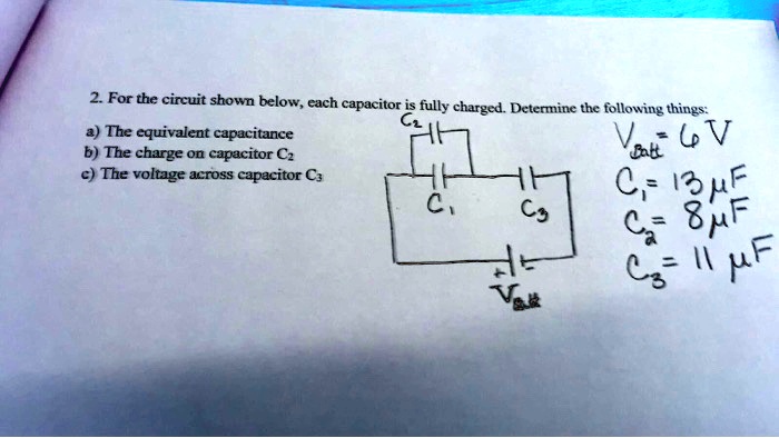 For the circuit shown below, each capacitor is fully charged. Determine the following things: a ...