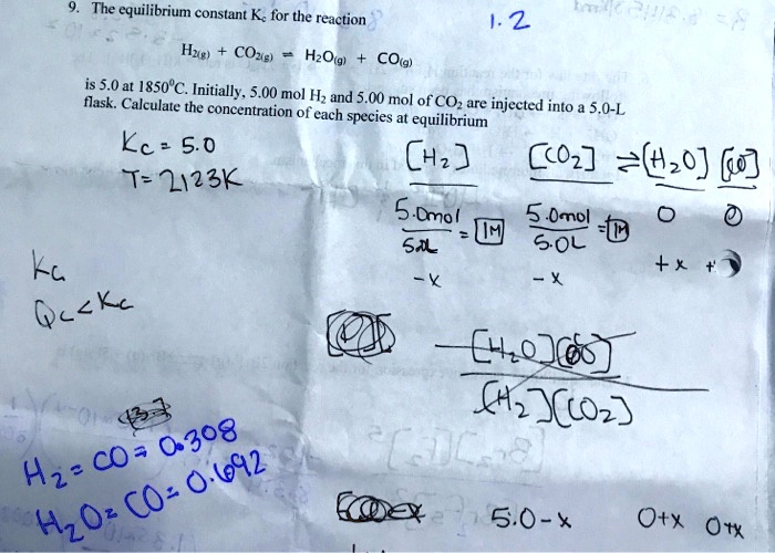 SOLVED: The equilibrium constant K for the reaction 2 Hz COze) HzO1gl COwai Is 5.0 at 1850"C ...