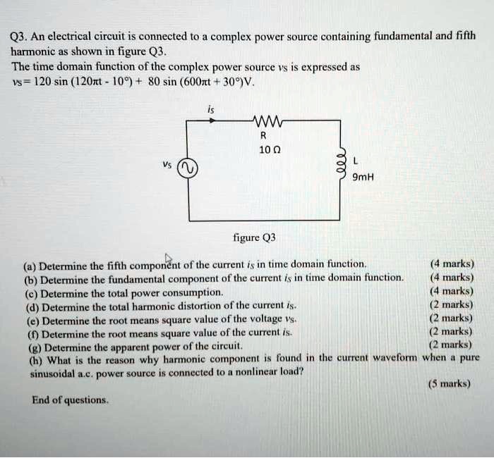 SOLVED: Q3. An electrical circuit is connected to a complex power source containing fundamental ...