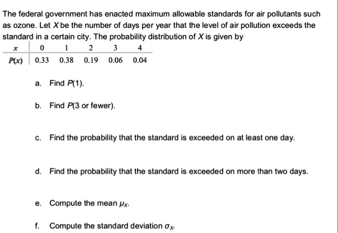 SOLVED: The federal government has enacted maximum allowable standards ...