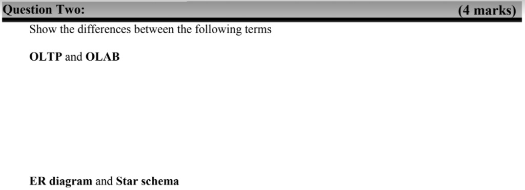 SOLVED: Question Two: Show the differences between the following terms ...