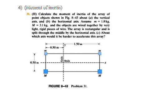 SOLVED: Calculate the moment of inertia of the array of point objects shown in Fig. 8-43 about ...
