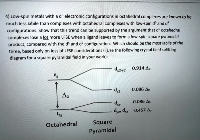 SOLVED: 4) Low-spin metals with a d6 electronic configurations in ...