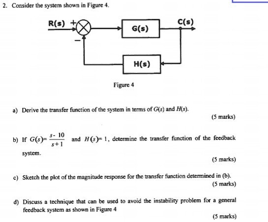 2. Consider the system shown in Figure 4. R(s) C(s) G(s) H(s) Figure 4 a) Derive the transfer ...