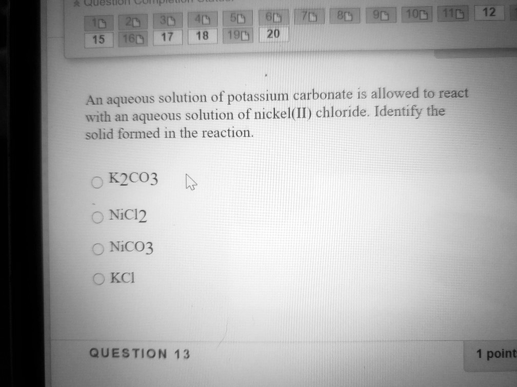 Solved Queso 10c 12 15 18 20 An Aqueous Solution Of Potassium Carbonate Is Allowed To React 2121