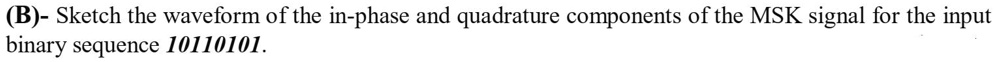 (B)- Sketch the waveform of the in-phase and quadrature components of ...