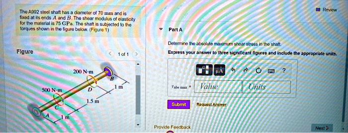 SOLVED: The A992 steel shaft has a diameter of 70 mm and is fixed at ...