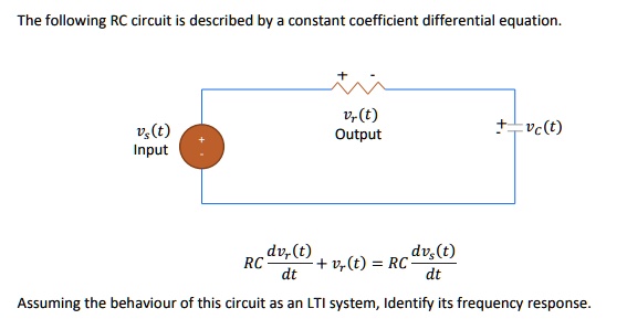 SOLVED: The following RC circuit is described by a constant coefficient differential equation ...