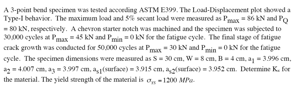 SOLVED: A 3-point bend specimen was tested according ASTM E399. The ...