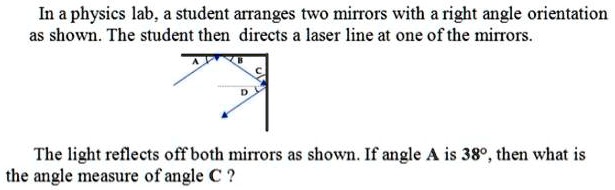 In a physics lab, a student arranges two mirrors with a right angle orientation as shown. The ...