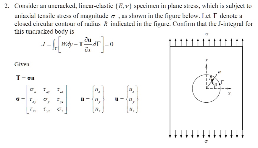 SOLVED: Consider an uncracked, linear-elastic (E, v) specimen in plane ...