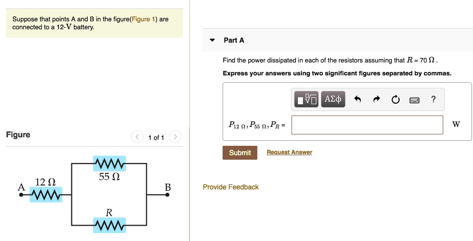 Solved Suppose That Points A And B In The Figure Figure 1 Are Connected To A 12 V Battery 