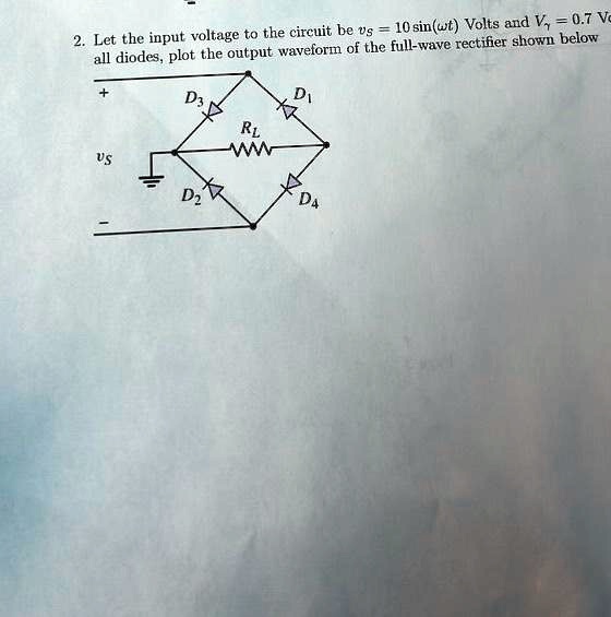 Let the input voltage to the circuit be vs = 10sin(wt) Volts and V = 0.7 V for all diodes. Plot ...