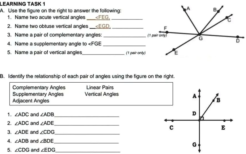 LEARNING TASK 1 A. Use the figure on the right to answer the following: 1. Name two acute ...