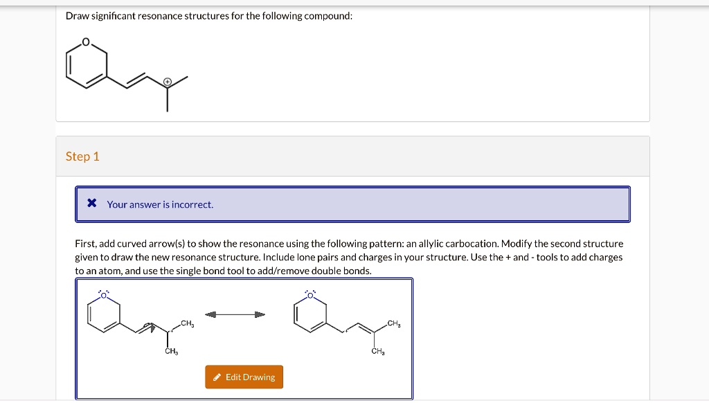 Draw significant resonance structures for the following compound: Step ...