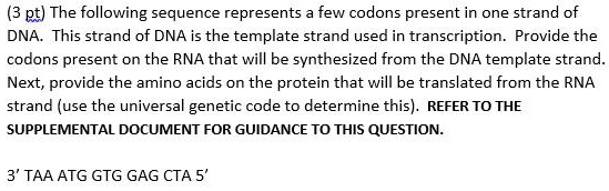 SOLVED: pt) The following sequence represents few codons present in one ...