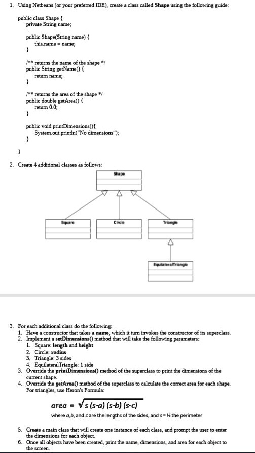 Using Netbeans Or Your Preferred Ide Create A Class Called Shape Using The Following Guide 6964