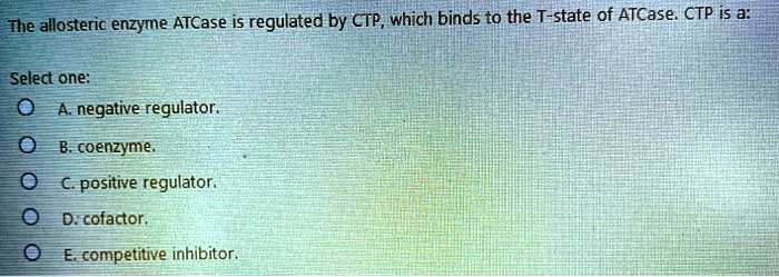 SOLVED: The allosteric enzyme ATCase is regulated by CTP, which binds ...