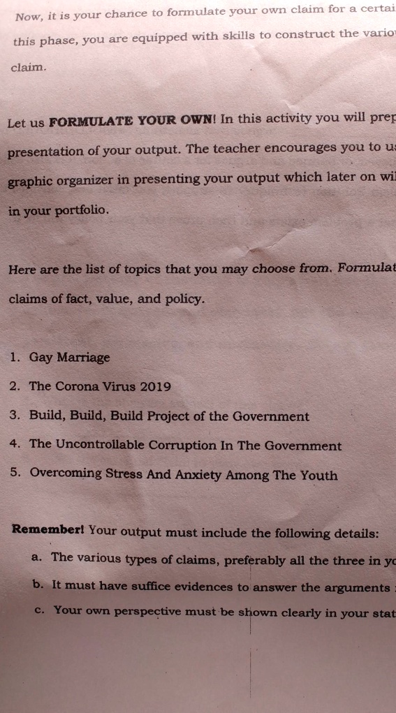 SOLVED: "paki sagot nalang po yong nasa picture..pleassee Now, it is your chance to formulate ...