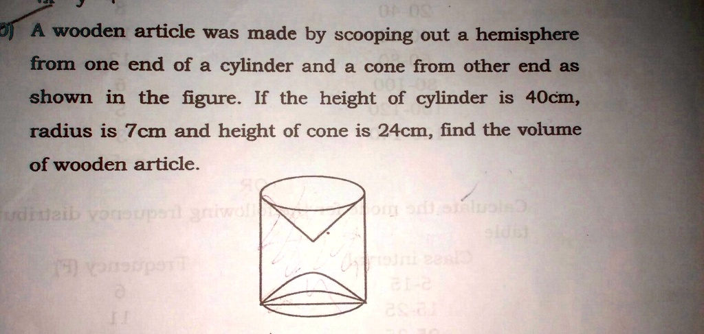 A wooden article was made by scooping out a hemisphere from...