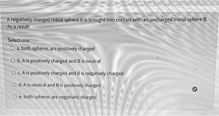 A negatively charged metal sphere A is brought into contact with an ...