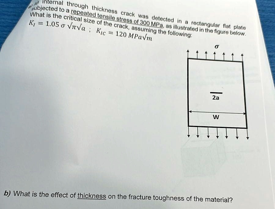 SOLVED: a subjected to through thickness crack was detected in a ...