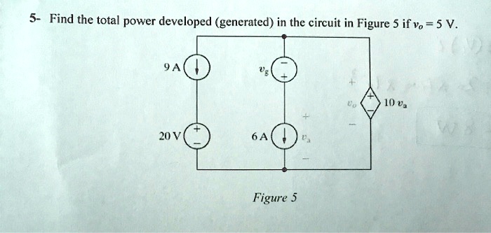 SOLVED: 5- Find the total power developed (generated) in the circuit in ...