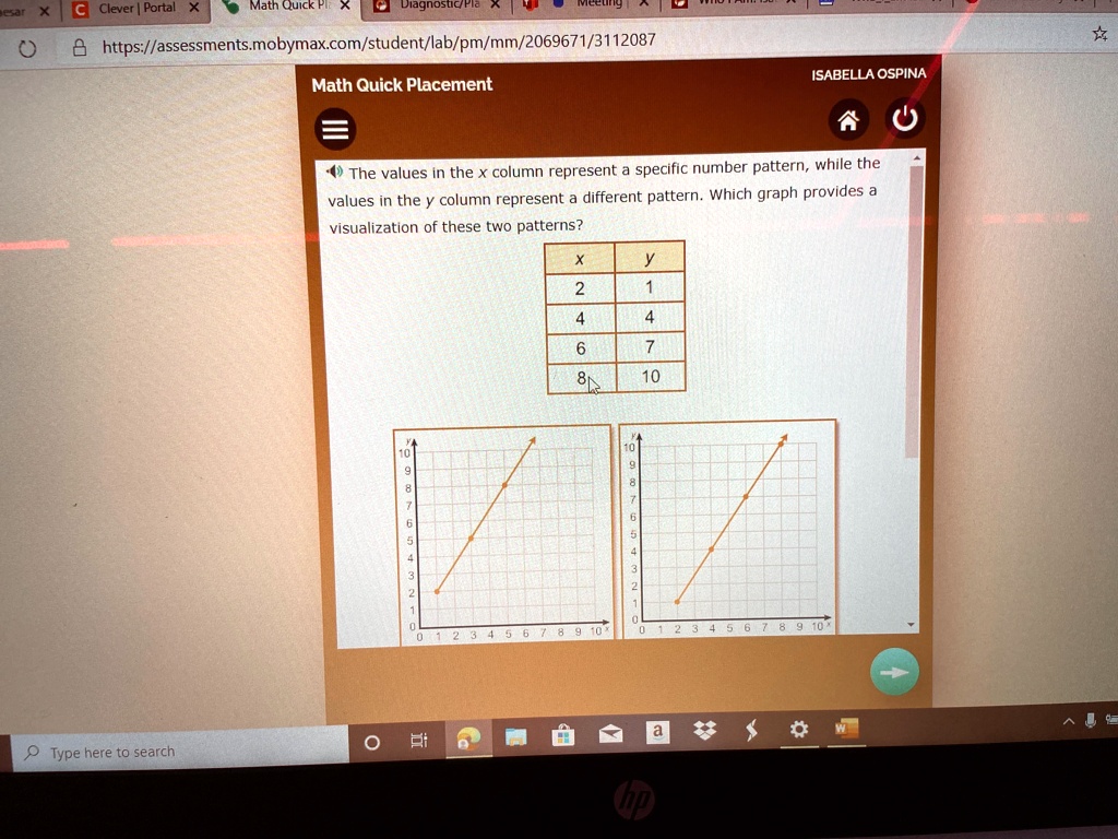 The values in the x column represent a specific number pattern, while ...