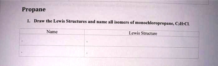 SOLVED: Propane: Draw the Lewis Structures and name all isomers of ...