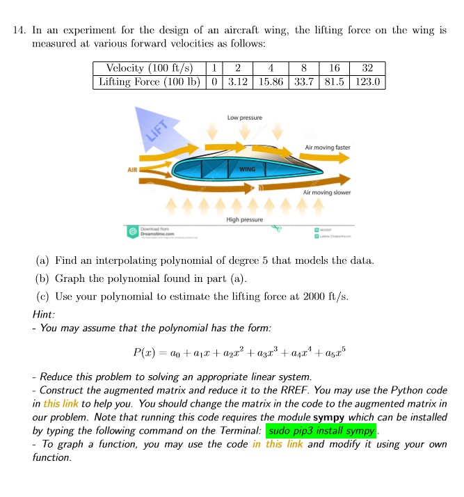 SOLVED: In an experiment for the design of an aircraft wing, the ...