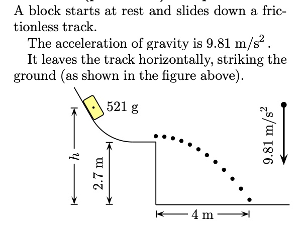 SOLVED: A block starts at rest and slides down a fric- tionless track ...