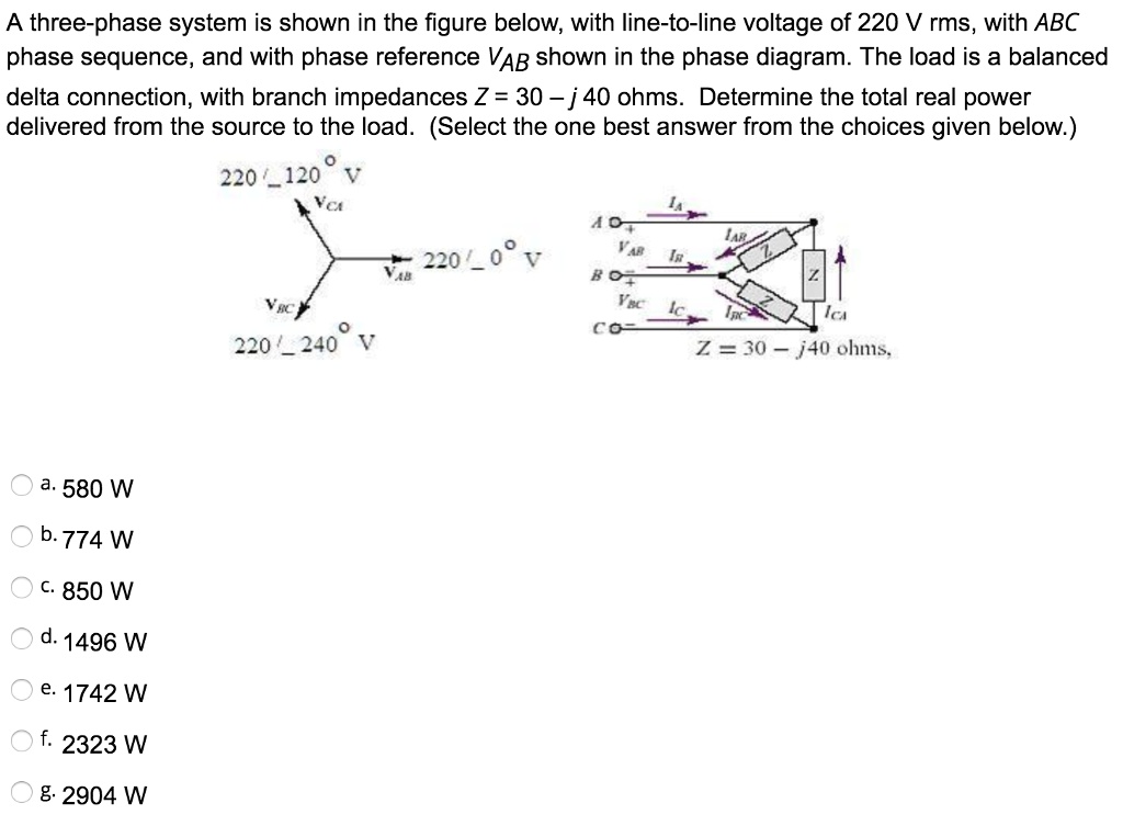 SOLVED: A three-phase system is shown in the figure below, with line-to ...