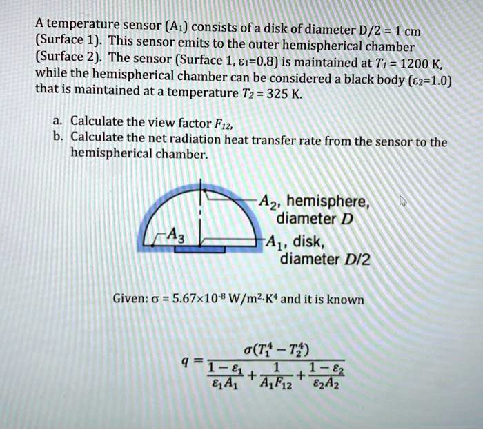 A temperature sensor consists of a disk of diameter D/2 = 1 cm (Surface ...