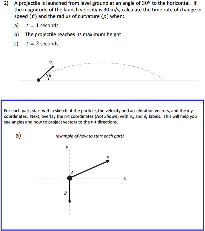 SOLVED: A projectile is launched from level ground at an angle of 30Â ...