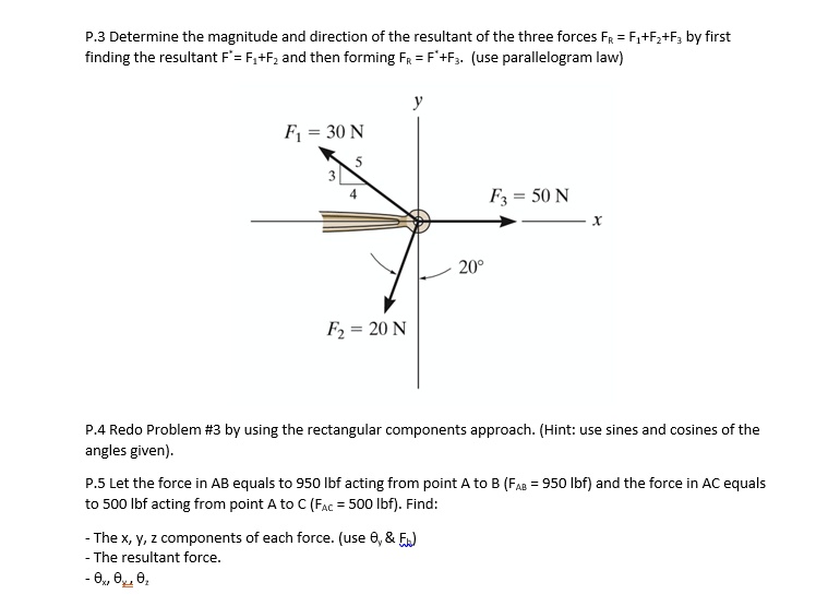 SOLVED: P.3 Determine the magnitude and direction of the resultant of the three forces Fr = F ...