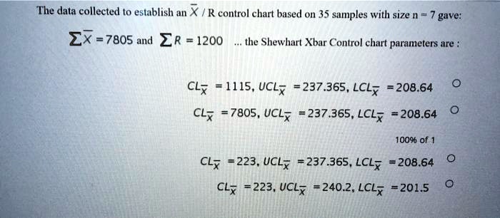 SOLVED: The data collected t0 establish an X R control chart based 0n 35 samples with size n 7 ...